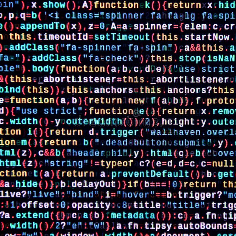 Writing Programming Code on Laptop. Digital Binary Data on Computer ...