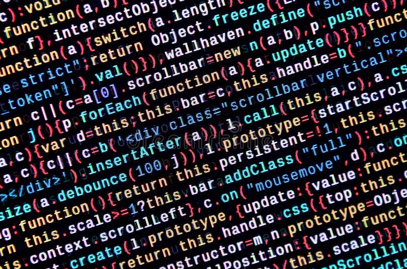 Writing Programming Code on Laptop. Digital Binary Data on Computer ...