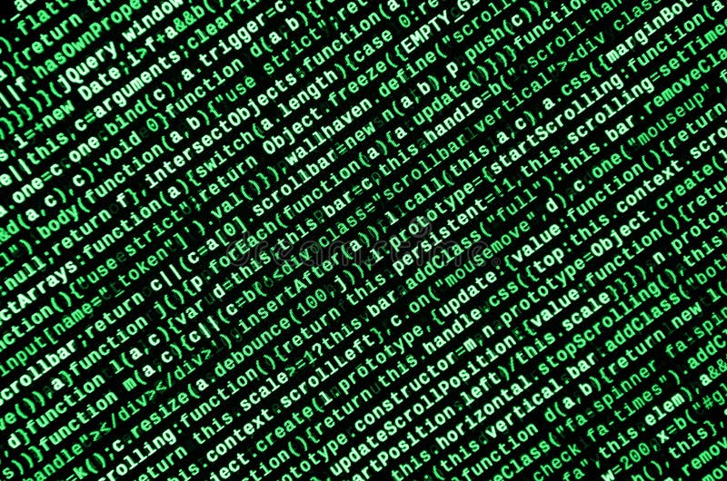 Writing Programming Code on Laptop. Digital Binary Data on Computer ...