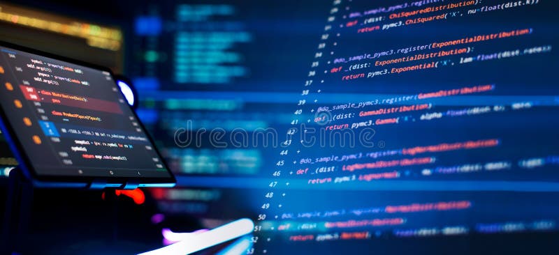 Writing Programming Code on Laptop. Software Source Code. Programming Code. Abstract it ...