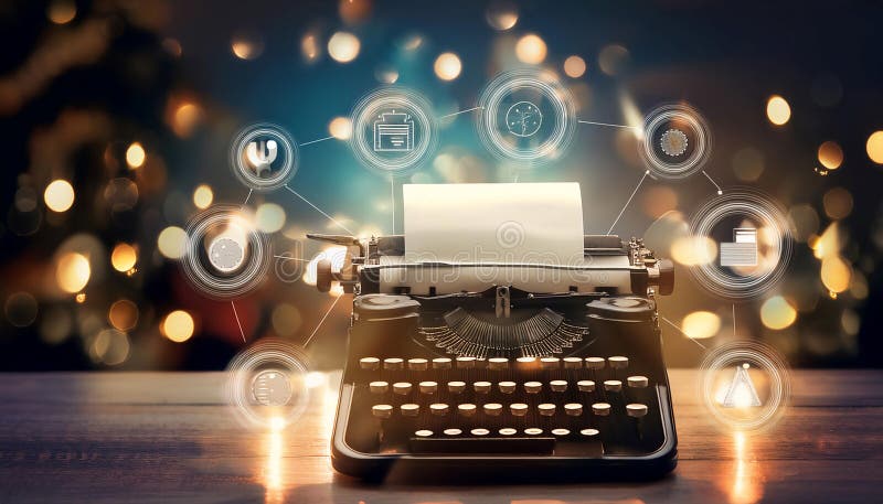 Writing and Publishing an Article, Featuring Elements Like a Typewriter ...