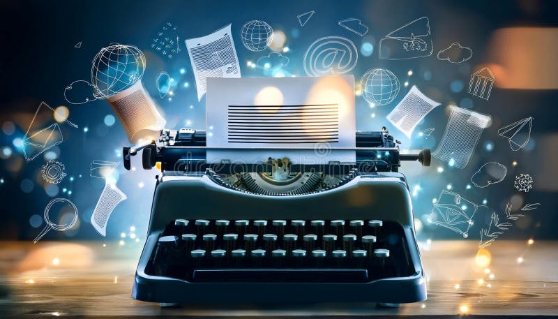 Writing and Publishing an Article, Featuring Elements Like a Typewriter ...