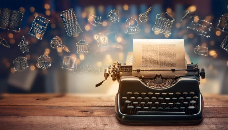 Writing and Publishing an Article, Featuring Elements Like a Typewriter ...