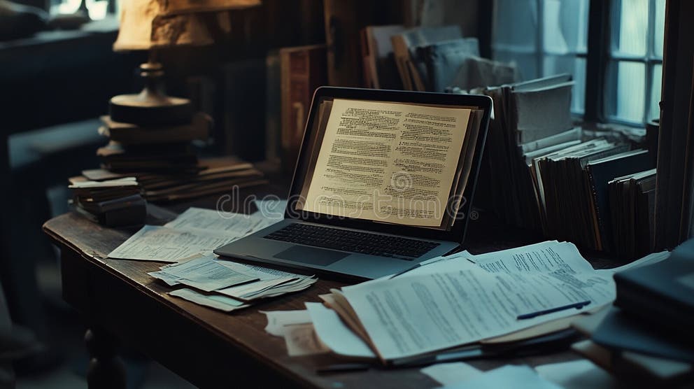 Writing and Research Taking Place in a Cluttered Study Filled with ...