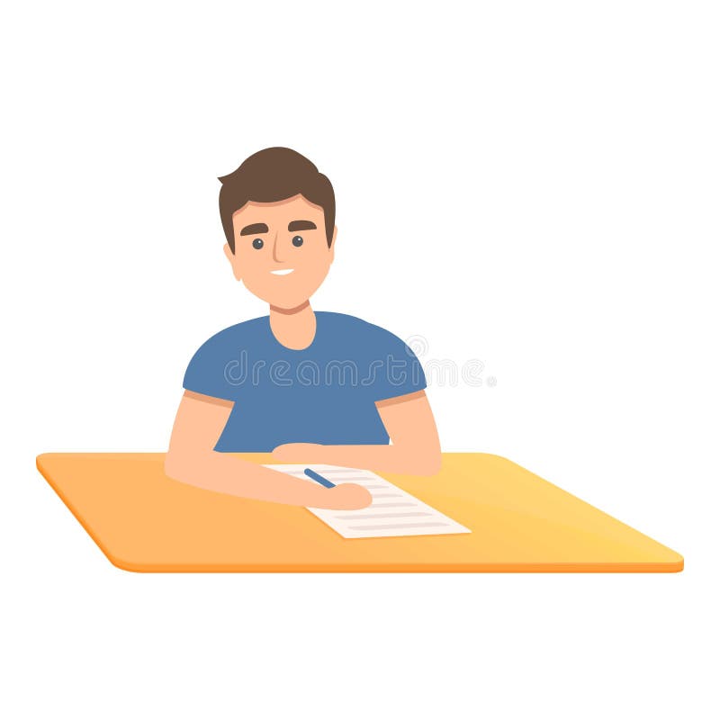 Boy Writing Exam Test Icon, Cartoon Style Stock Vector - Illustration ...
