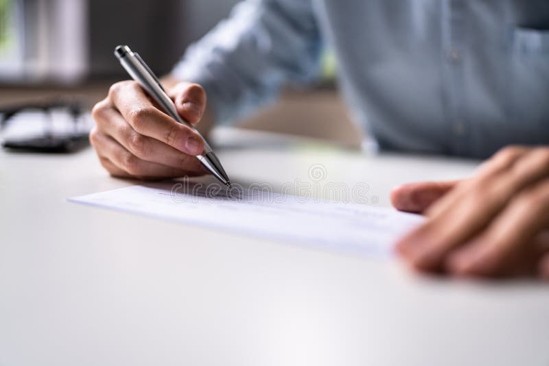 Writing and Signing Check Document Stock Photo - Image of cheques ...