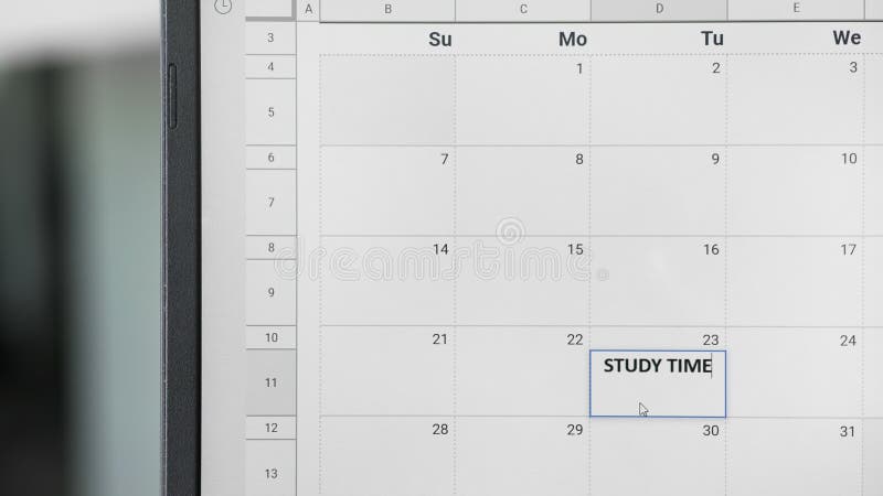 Writing Study Time on 23th on Calendar To Remember this Date. Stock ...