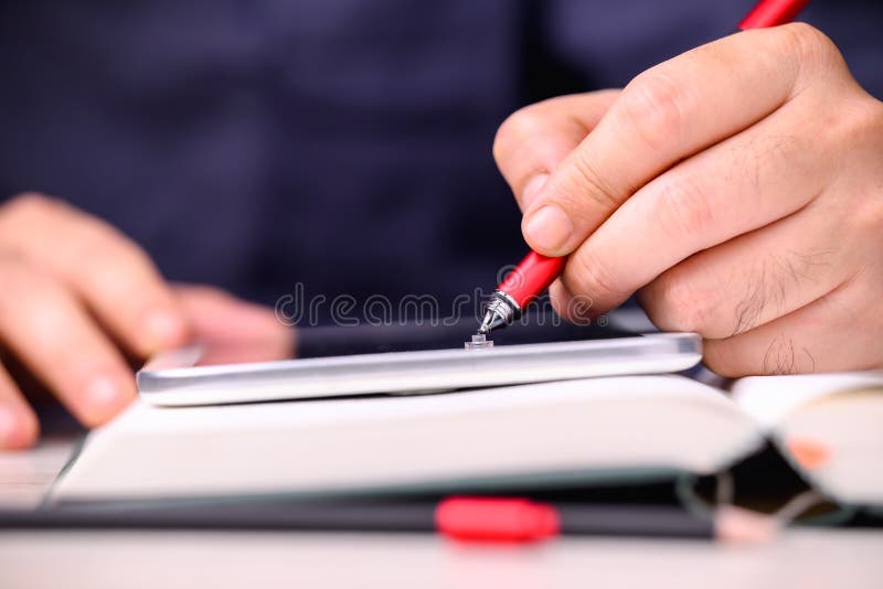 Writing on Tablet with Digital Pen Stock Image - Image of education ...