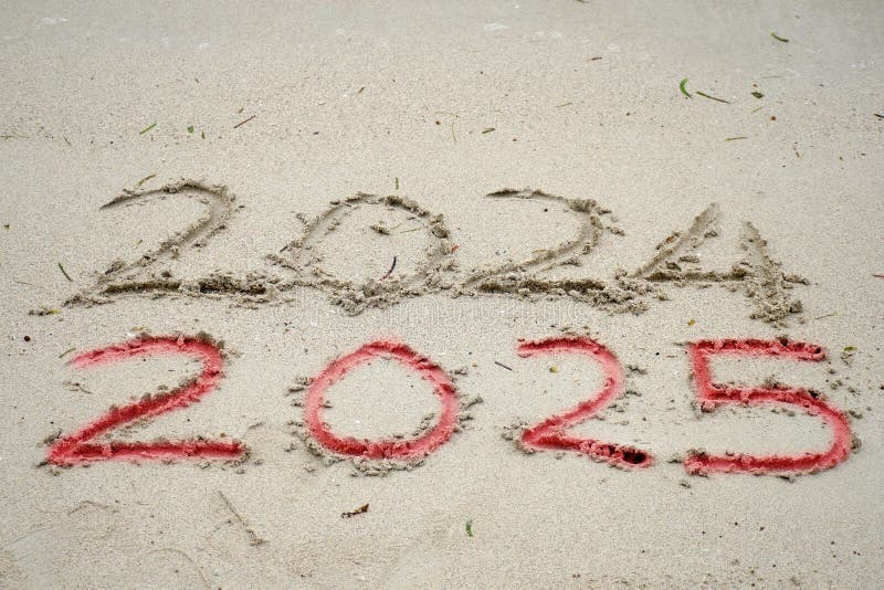 Writing 2024 To 2025 on the Beach Sand Stock Image - Image of leaf ...