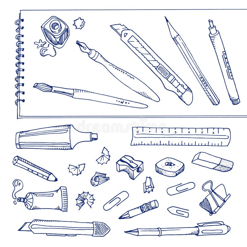Writing Tools - Handdrawn Set Stock Illustration - Illustration of ...