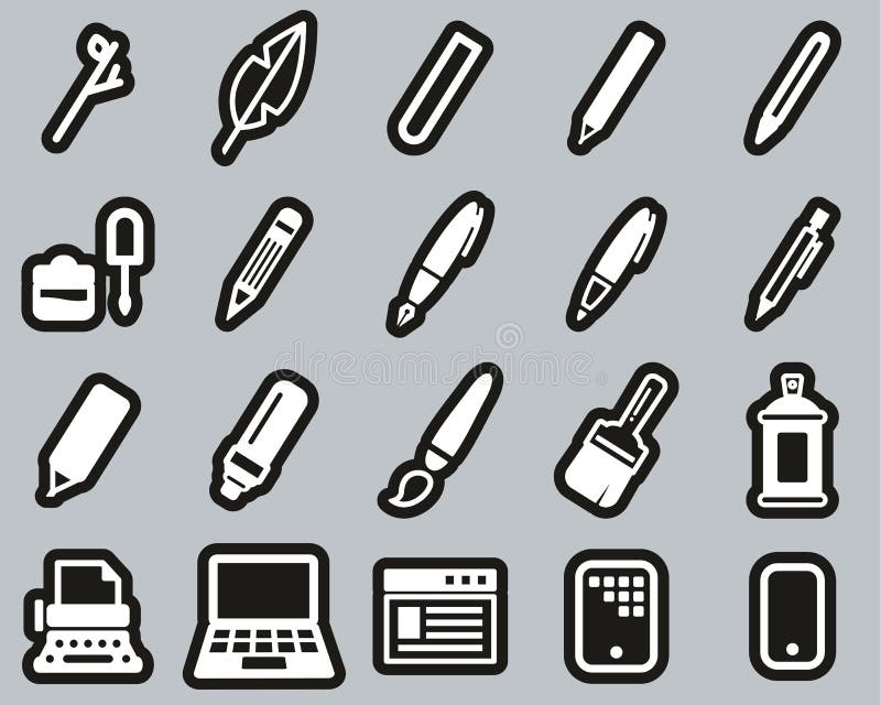 Tools Icons Black & White Sticker Set Big Stock Vector - Illustration ...