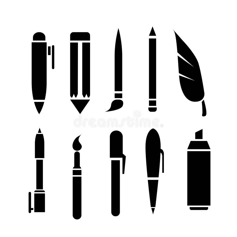 Vector Writing and Painting Tools Icons Set Stock Vector - Illustration ...
