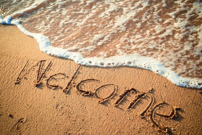 Writing Welcome on the Beach Stock Photo - Image of beach, celebrations ...
