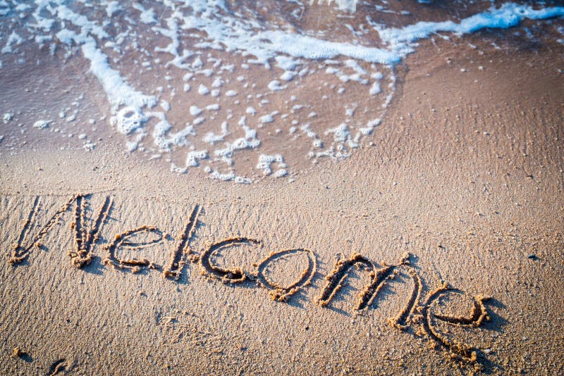 Writing Welcome on the Beach Stock Photo - Image of coastal, sedan ...
