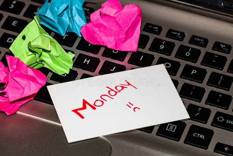 Writing on White Label Monday. Text with Monday on a Label and Crumpled ...