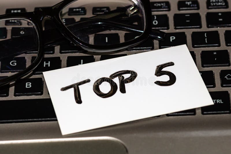 Writing on White Label Top 5. Text with Top 5 on a Label on Keyboard ...