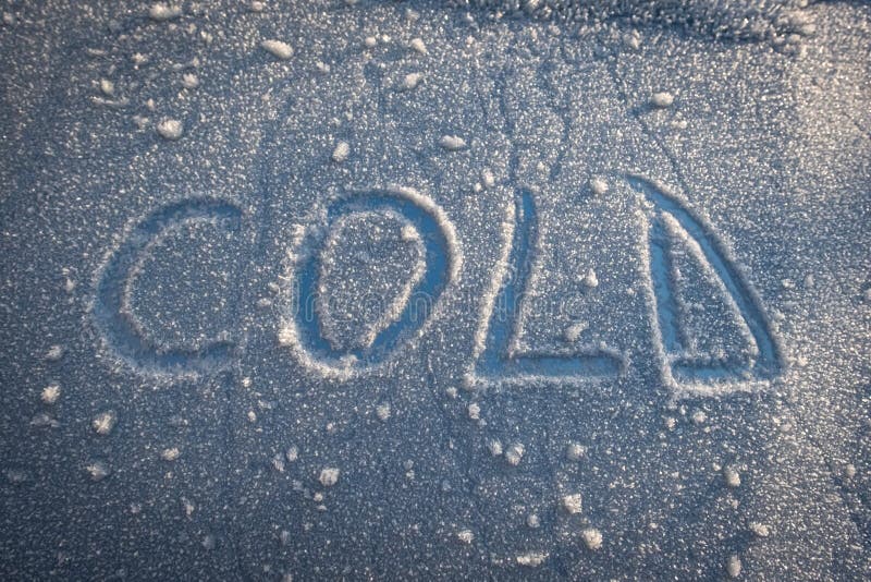 Writing the Word COLD on a Frozen Window. Stock Photo - Image of pane ...