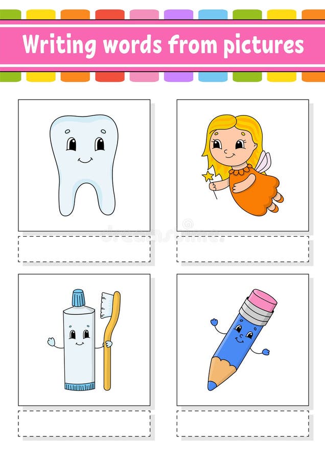 Writing Words from Pictures. Education Developing Worksheet. Activity ...