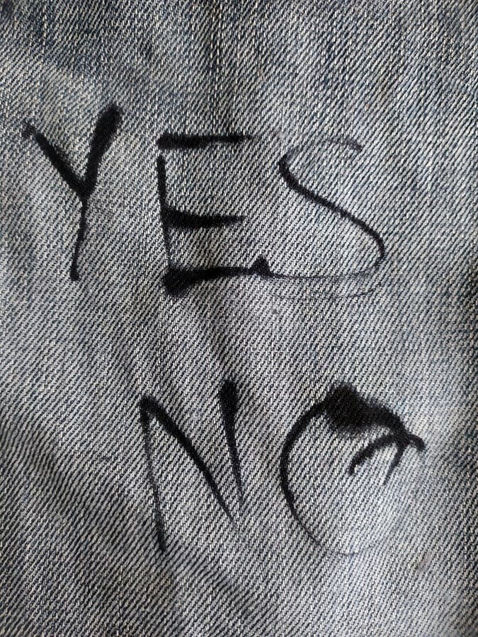 Writing Yes and No with Ink on the Jean Stock Photo - Image of answer ...