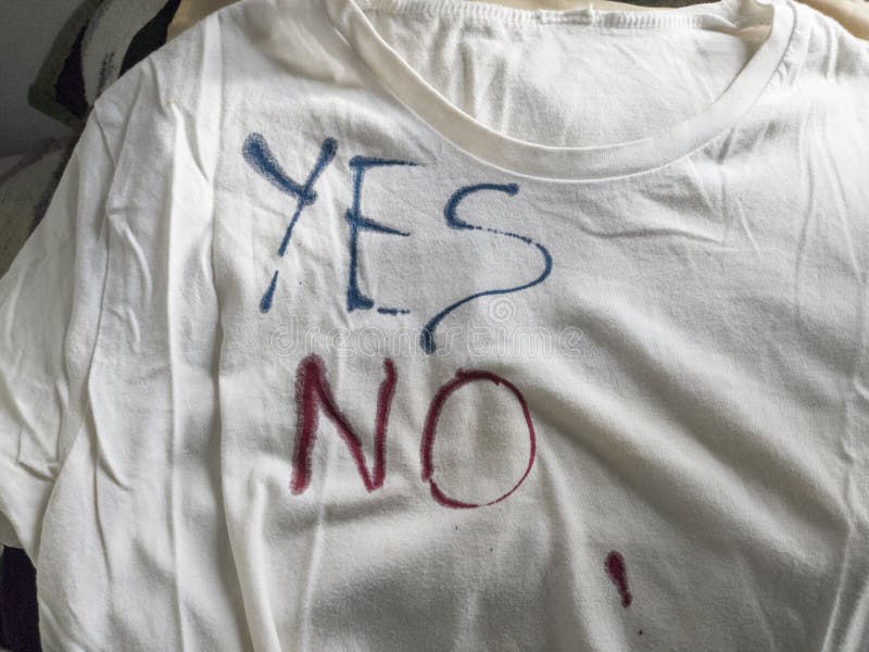 Writing Yes and No on T-Shirt with Ink Stock Image - Image of education ...