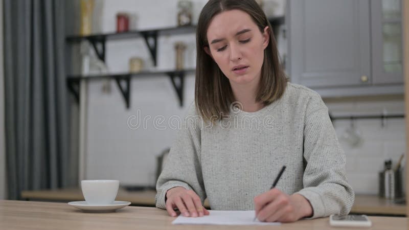 Writing, Young Woman Doing Paperwork at Home Stock Image - Image of ...