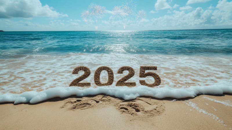 2025 Written on the Beach, New Year Celebration Concept, Tropical ...