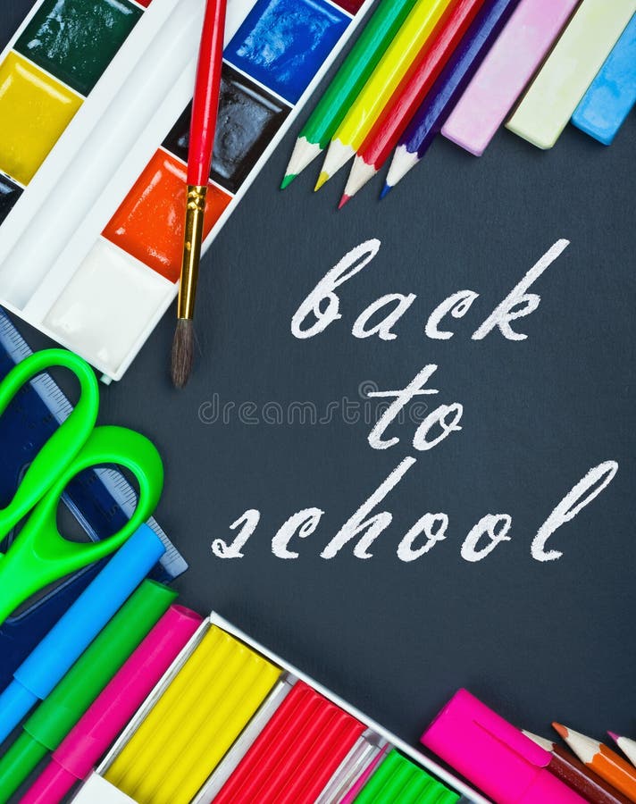 Written on the Blackboard Back To School and Supplies Stock Image ...