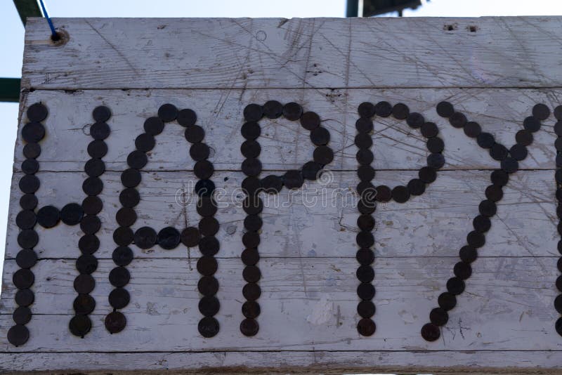 The Written Happy on a Wooden Background Stock Photo - Image of written ...