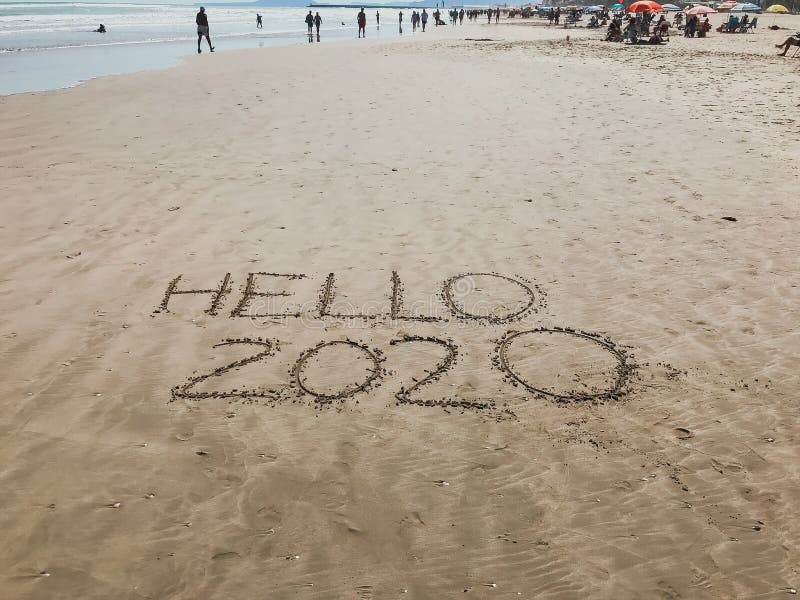 It Written Hello 2020 on the Beach Stock Photo - Image of number ...