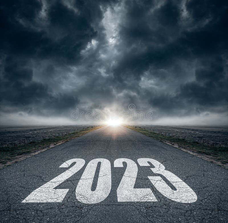 2023 Written on Highway Road in the Middle of Asphalt Road and Dark ...