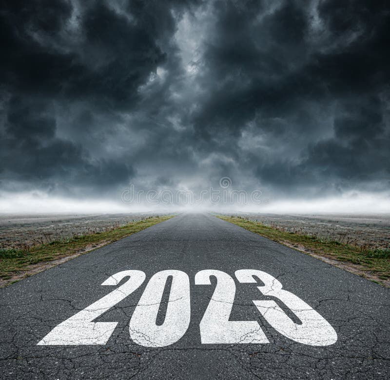 2023 Written on Highway Road in the Middle of Asphalt Road and Dark ...