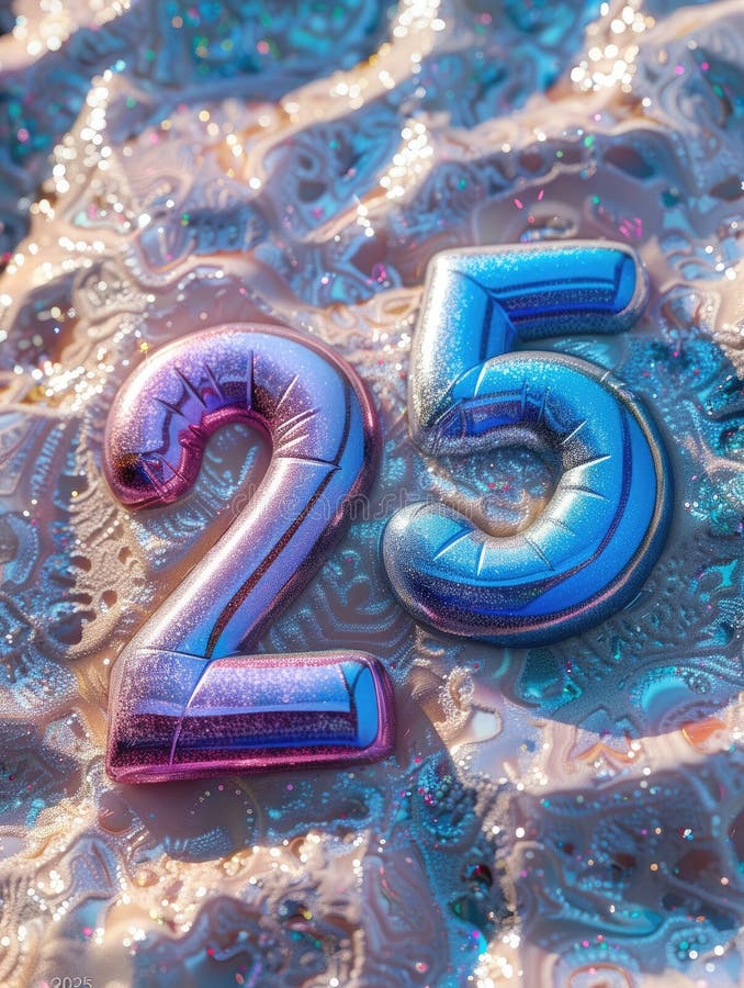 25 Written in Large, Glittery Numbers on a Multi-colored, Sparkling ...