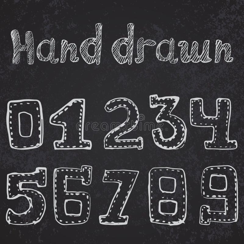Written Numbers 0-9 Hand Drawn Sketch on Chalkboard Stock Vector ...