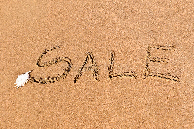 Written Sale Drawn on the Sand Stock Image - Image of holiday, shape ...