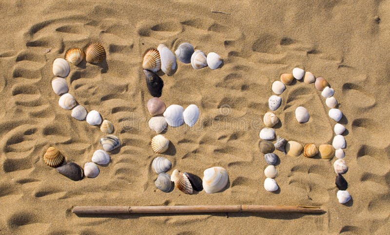 Written on Sand with Sea Shells Stock Photo - Image of beach, scenery ...