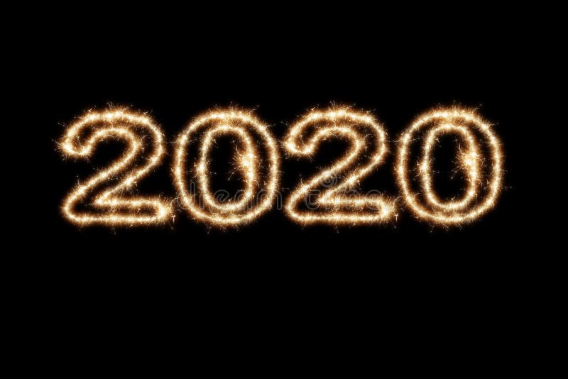 2020 Written with Sparkle Firework on Black Background, Happy New Year ...