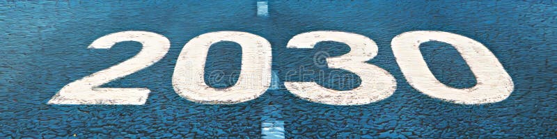 2030 Written in White Paint on a Blue Running Track, Representing ...