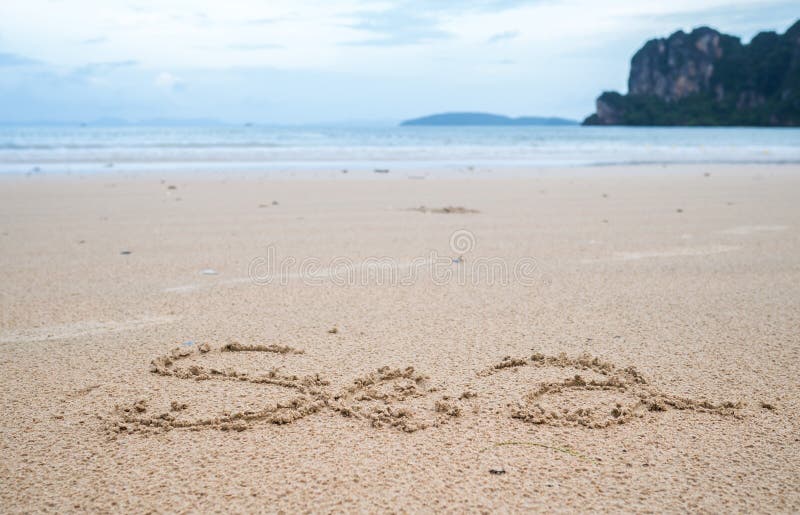 Written word in sand stock photo. Image of cloudy, happy - 63014668