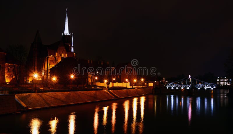 Wroclaw Evening View of Cathedral Island Stock Photo - Image of houses ...