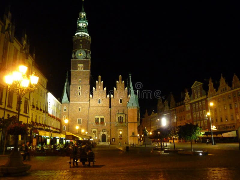 Wroclaw Old Town Market Square at Night Stock Image - Image of wroclaw ...