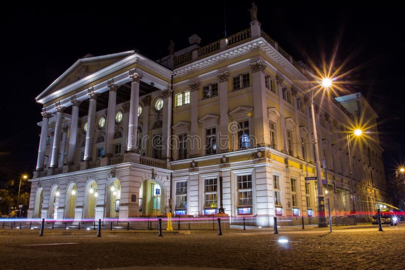 Wroclaw Opera House in Old Town at Night. Poland Stock Photo - Image of ...