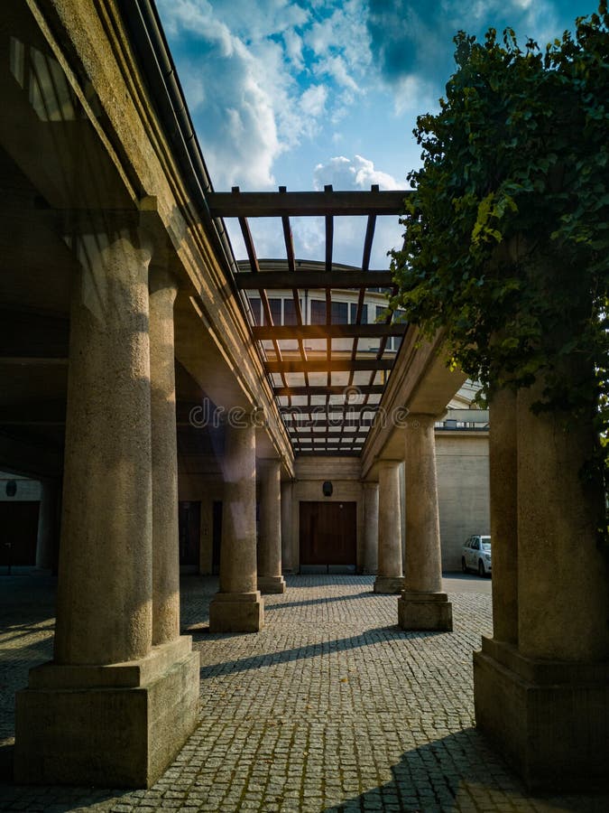Small Square with High Concrete Pillars Next To Centennial Hall ...