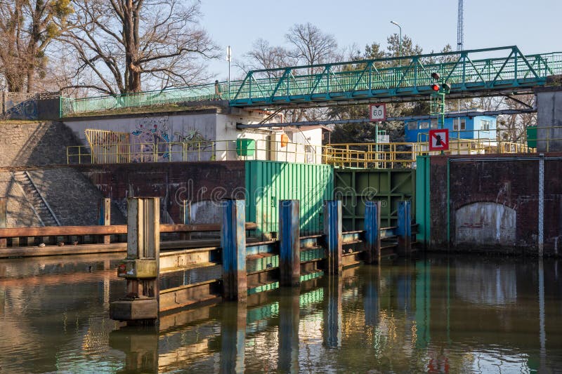Wroclaw, Poland - February 13, 2025: Ryczyn Footbridge, Locks, Weirs ...
