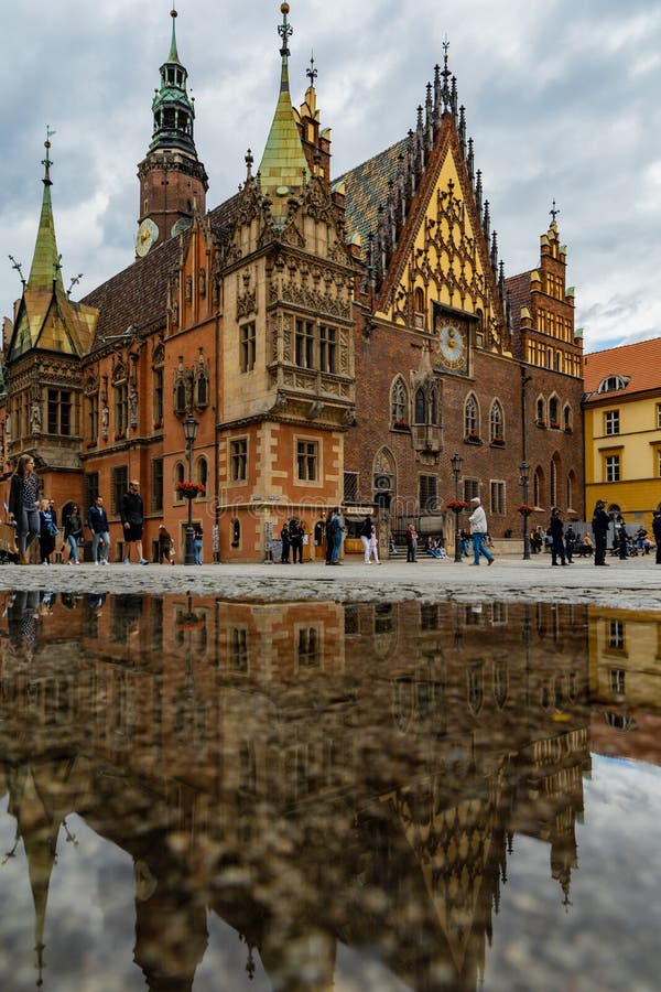Wroclaw Town Hall Building Reflected in Puddle Editorial Image - Image ...