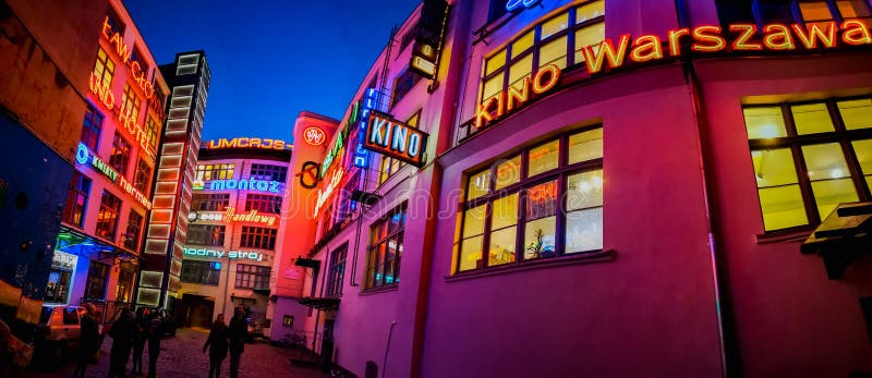 Panoramic View of Neon Square Editorial Image - Image of lighting ...