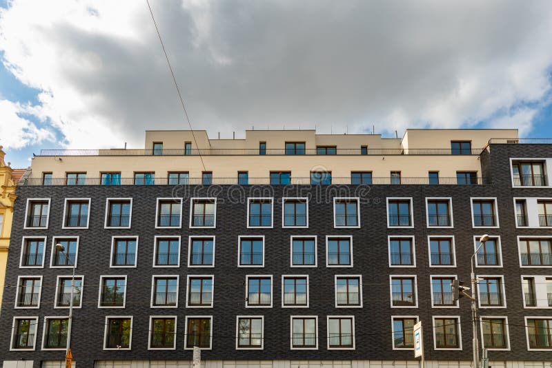 Dark Facade of New Building Full of Windows Editorial Photography ...