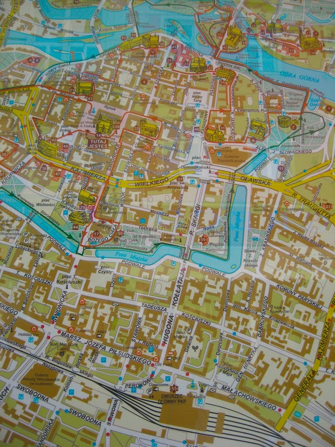 Wroclaw, Poland - October 17, 2012: Schematic Map of the Old City Which ...