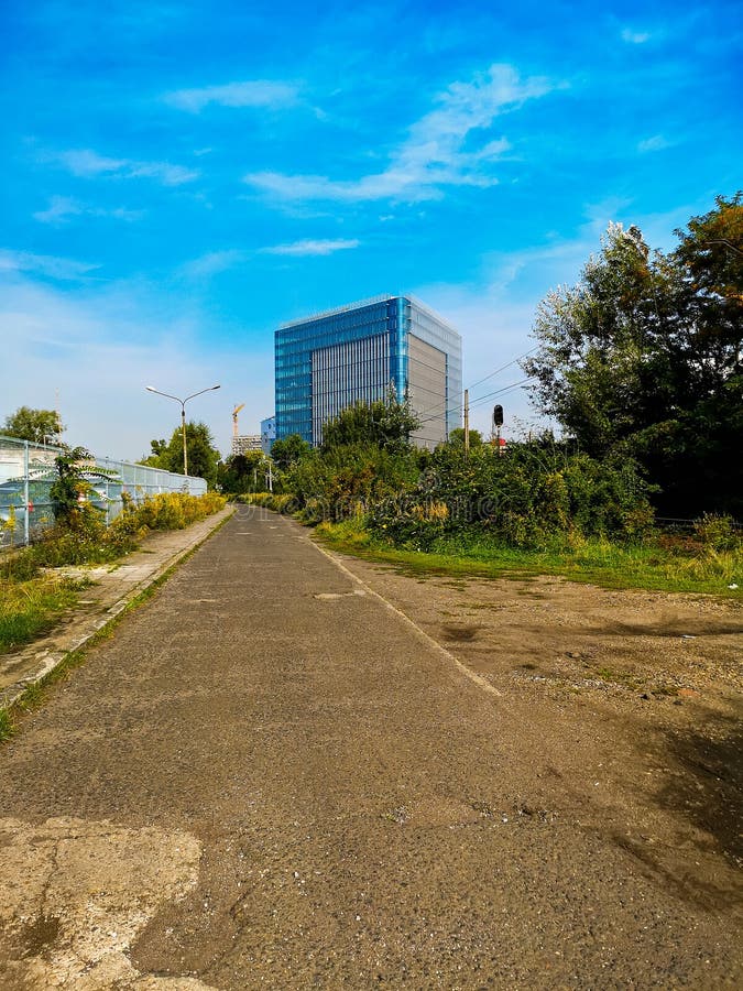 High Modern Carbon Tower Building at the End of the Path Editorial ...