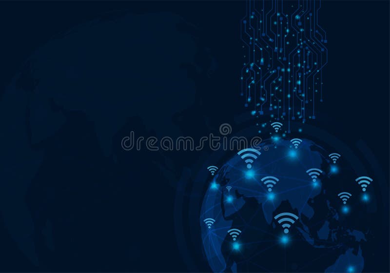 World Map Internet WiFi.Global Communication.technology Background with ...