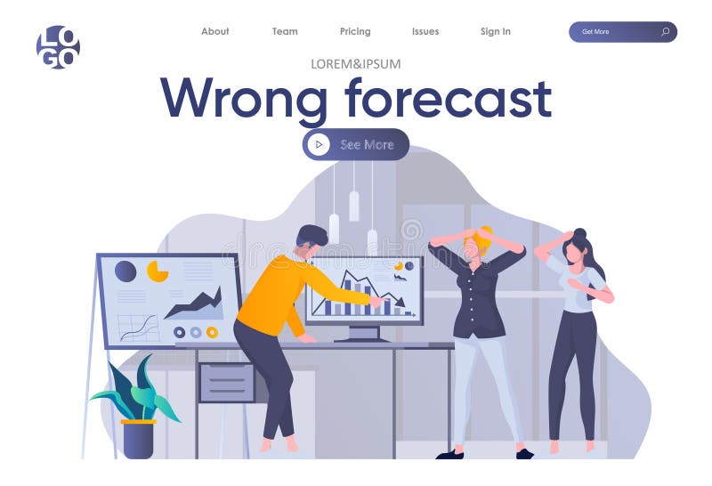 Wrong Forecast Landing Page with Header. Depressed and Shocked People ...